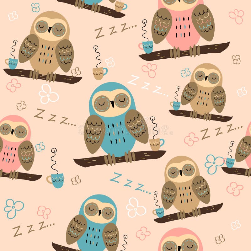 Seamless Pattern. Owls Dream. Cute Style. Pajama Fabric. Vector Stock ...