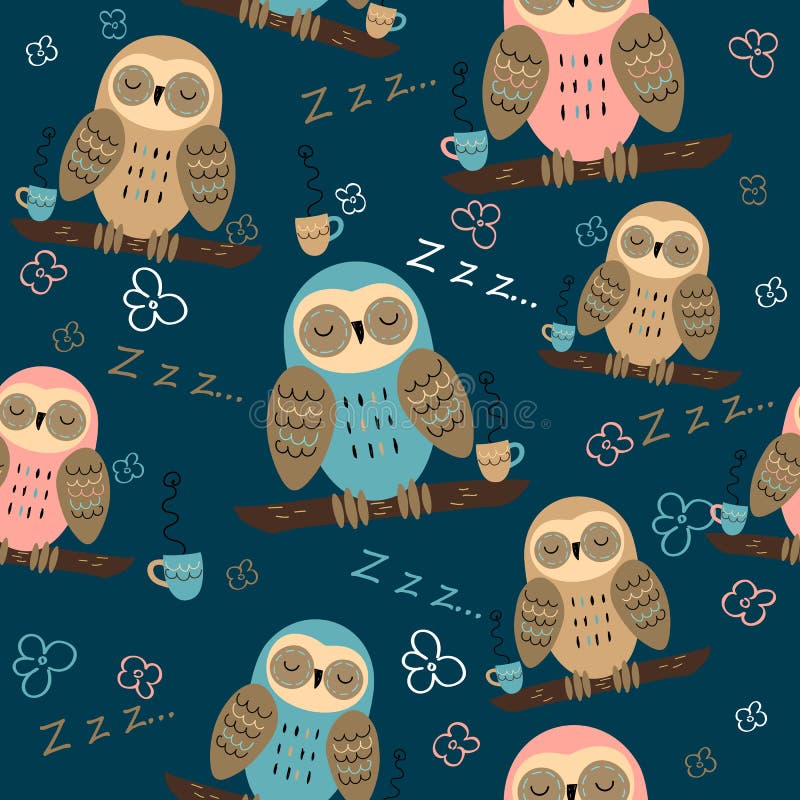 Seamless Pattern. Owls Dream. Cute Style. Pajama Fabric. Vector Stock ...