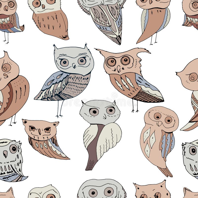 Seamless Pattern with Owls. Endless Texture Stock Illustration ...