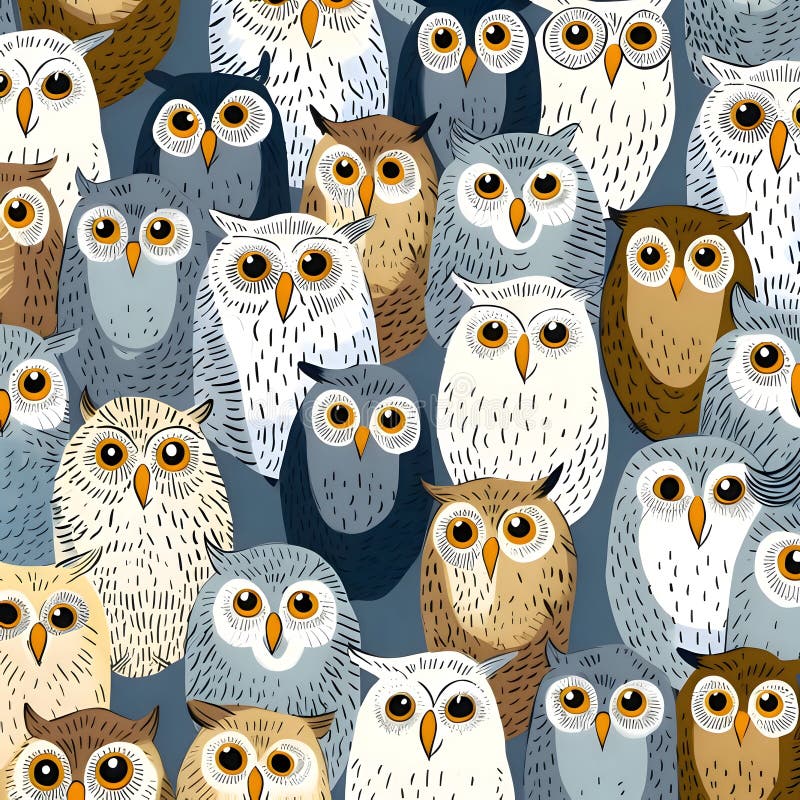 Seamless Pattern with Owls. Vector Illustration in Cartoon Style Stock ...