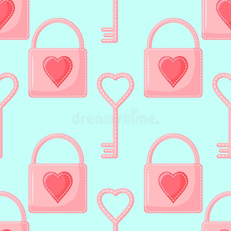 Seamless Pattern from Padlock, Key with Heart. Vector Background for ...