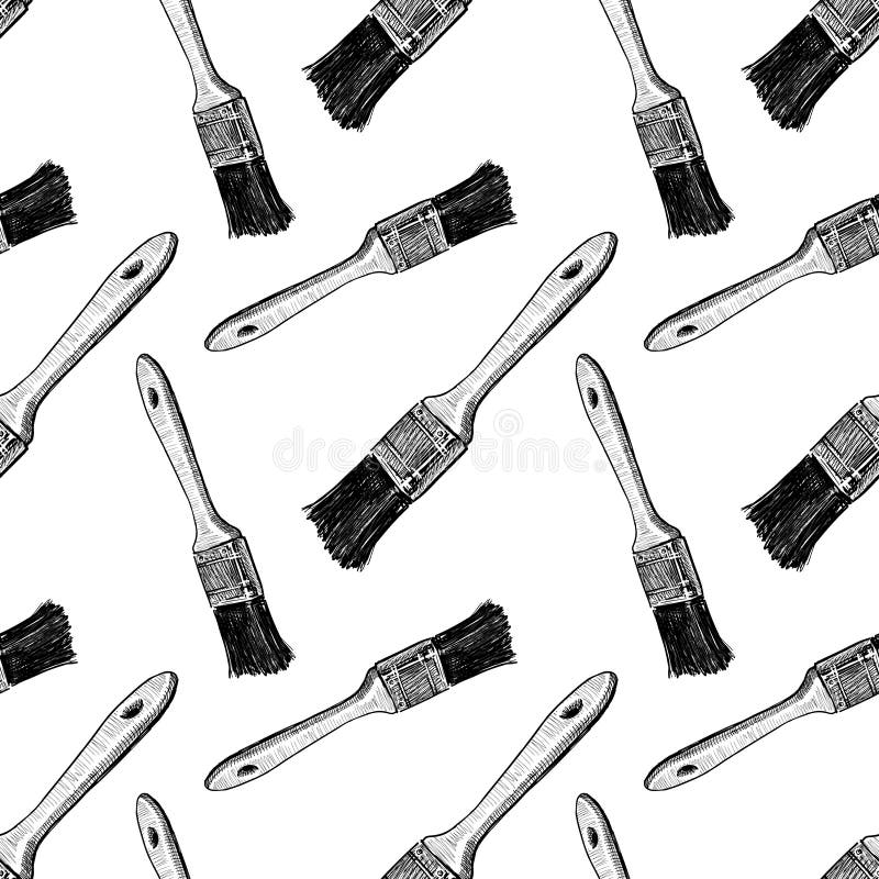 Seamless Pattern of Paint Brushes Sketches Stock Vector - Illustration ...