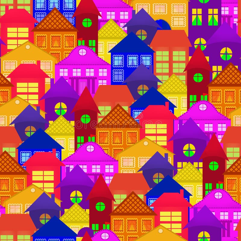Seamless Pattern with Painted Colorful Houses. Stock Illustration ...