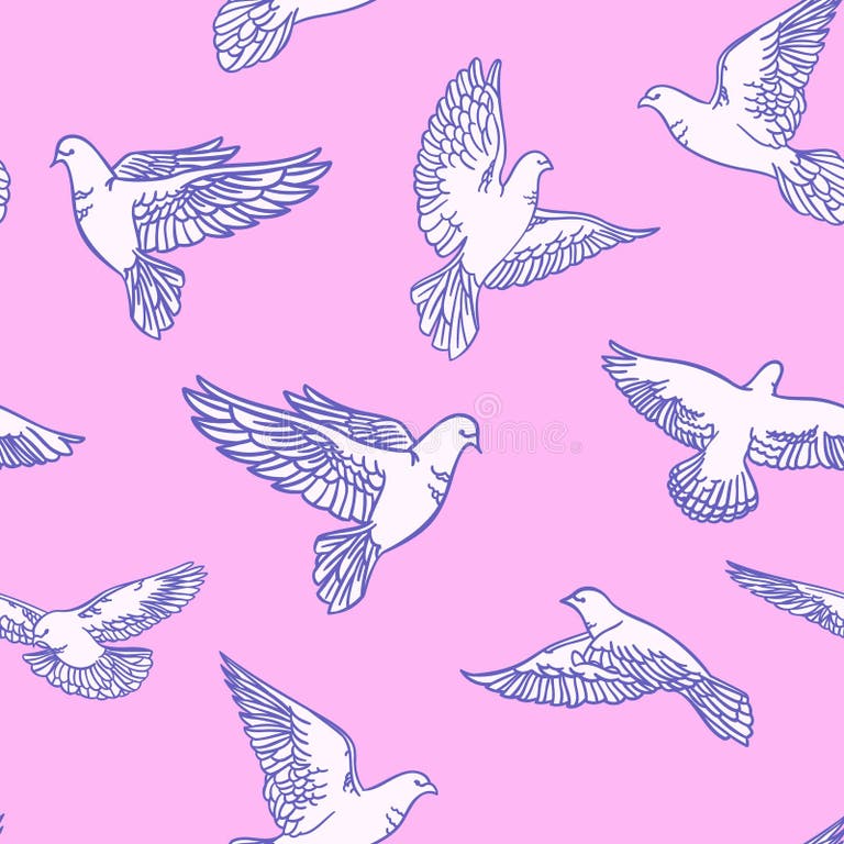 Seamless Pattern with Painted Doves on a Pink Background. Vector ...