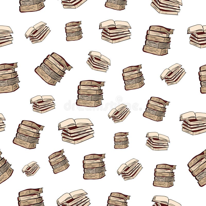Seamless Pattern. Painted Piles of Old Books. Cartoon Sketch on a White ...