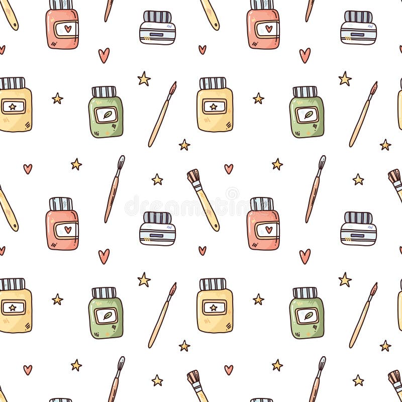 Vector Seamless Pattern with Paints and Tools Stock Vector ...