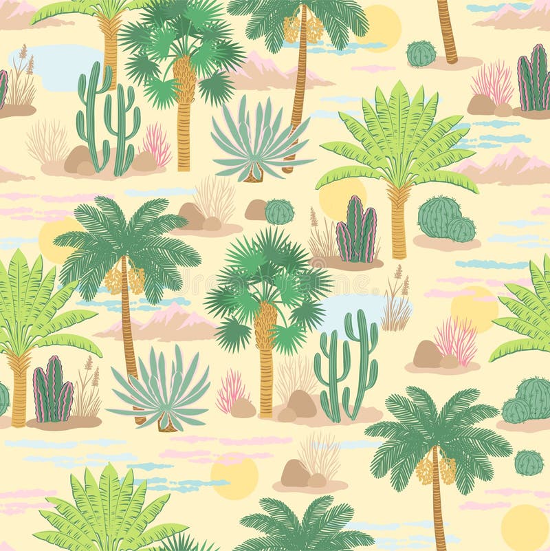 Seamless Pattern. Palm Springs California Desert Landscape Stock Vector ...