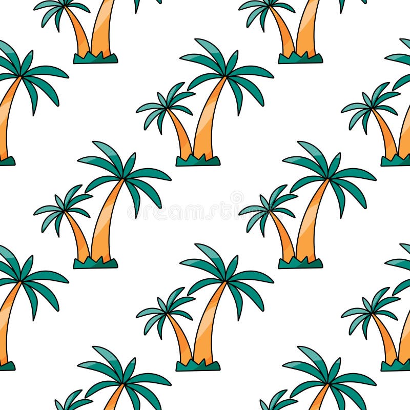 Seamless Pattern Palm Trees Tropical Tree Beach Stock Vector ...