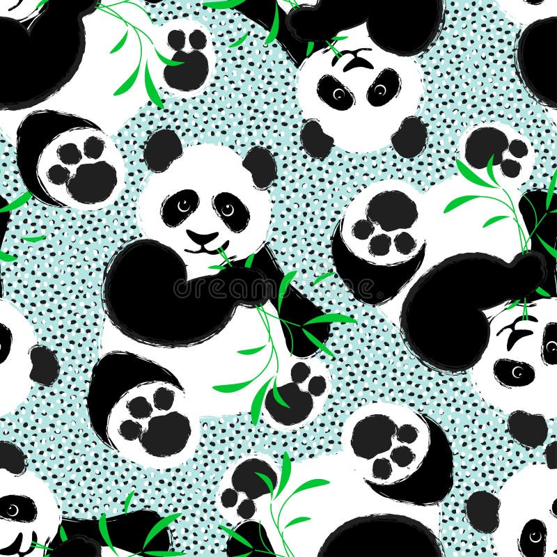 Seamless Pattern with Panda Chews Green Eucalyptus Stock Vector ...