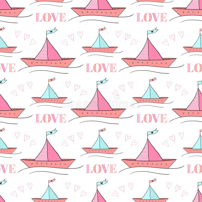 Seamless Pattern Of Paper Boats. Vector Illustration For Kids Textile ...