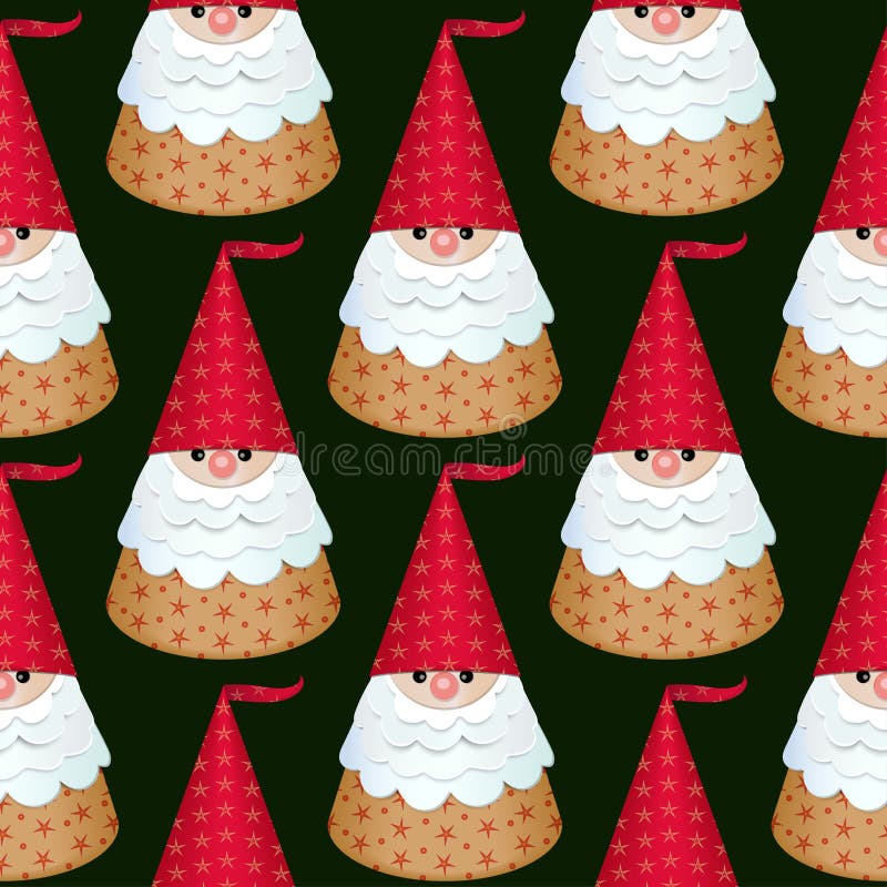 Seamless Pattern. Paper Santa Claus in a Red Cap on a Dark Background ...