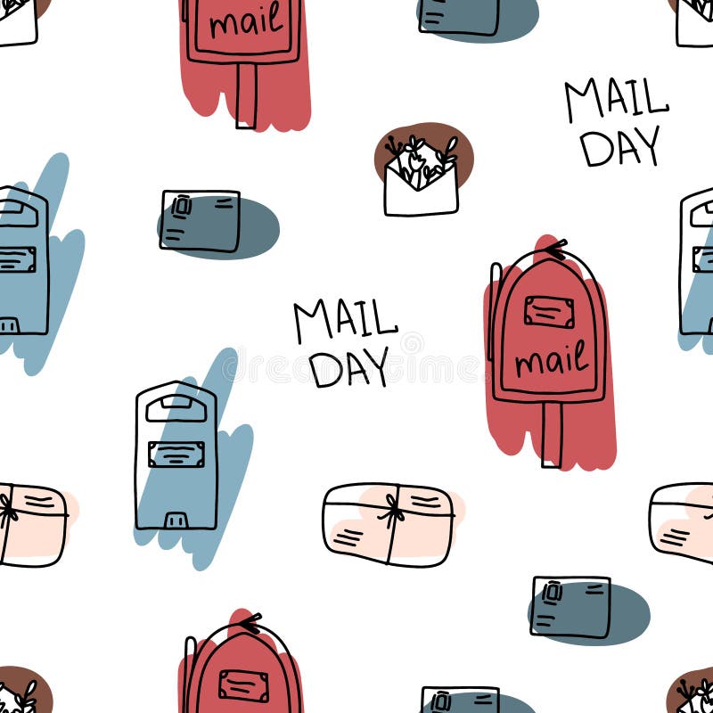 Seamless Pattern with Parcels and Letters. World Mail Day Stock Vector ...
