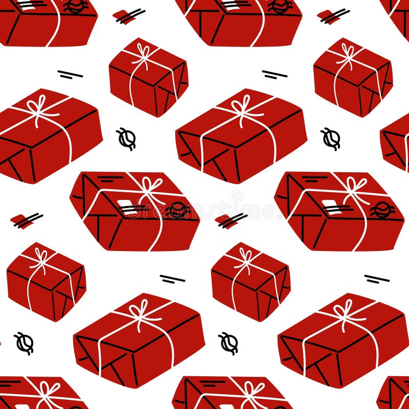 Seamless Pattern of Parcels with Red Stamps, with the Addition of Black ...
