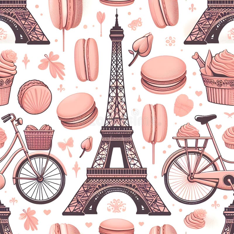 Seamless pattern paris stock illustration. Illustration of pastel ...