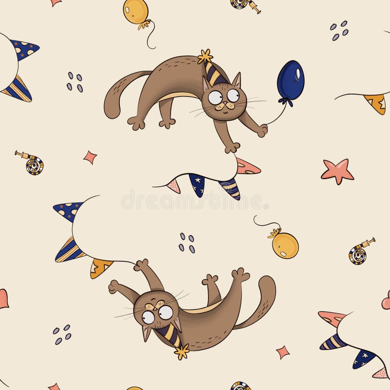 Party Cats with Flags Pattern Stock Illustration - Illustration of ...
