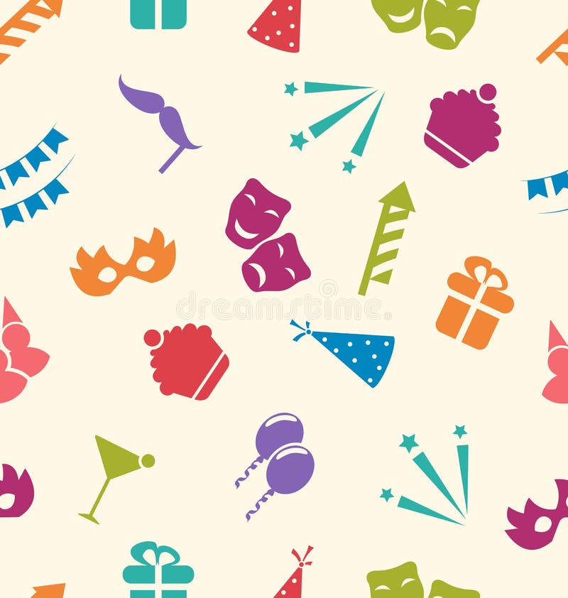Seamless Pattern of Party Objects, Wallpaper for Holidays Stock Vector ...
