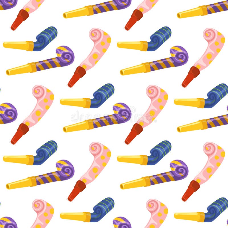 Seamless Pattern of Party Whistle As Birthday Toy and Accessory for ...