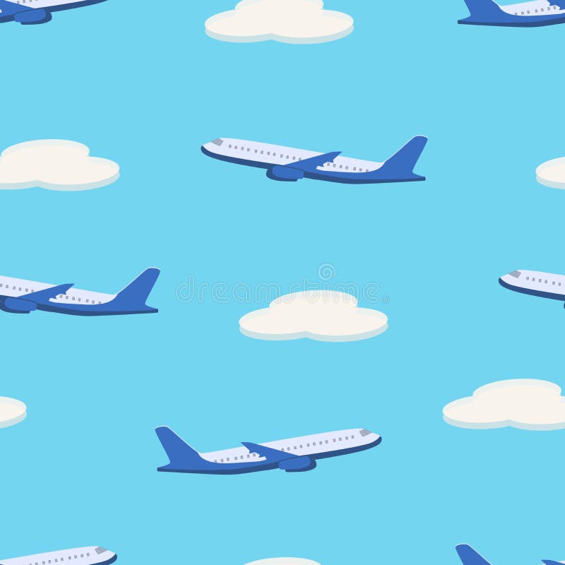 Seamless Pattern Passenger Plane in Flight on the Background of the Sky ...