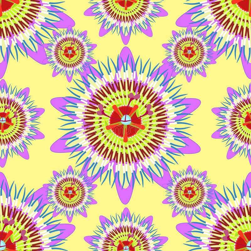 Seamless Pattern Passion Flower Blue Tropical Fruit Vector Stock Vector ...