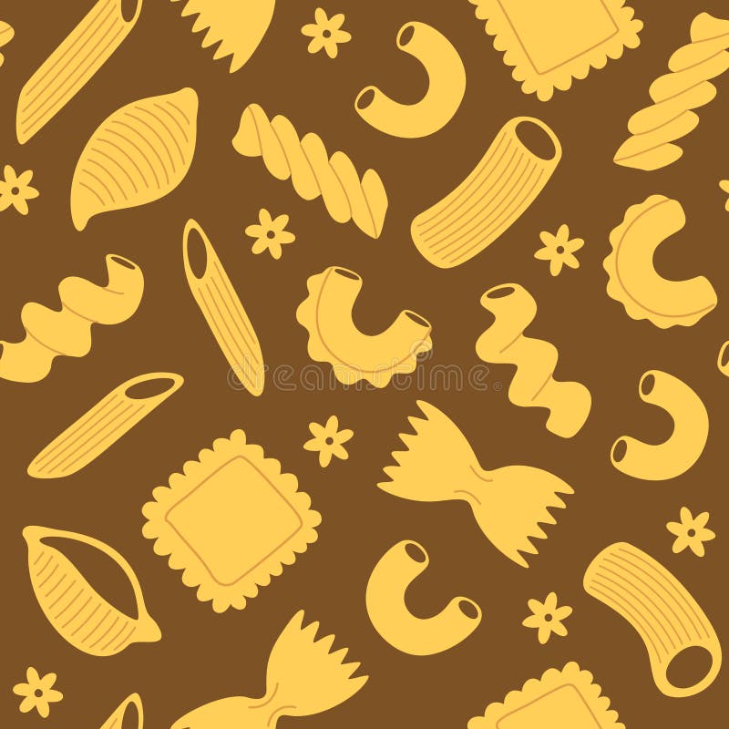 Seamless Pattern with Pasta and Macaroni, Various Shapes and Types ...