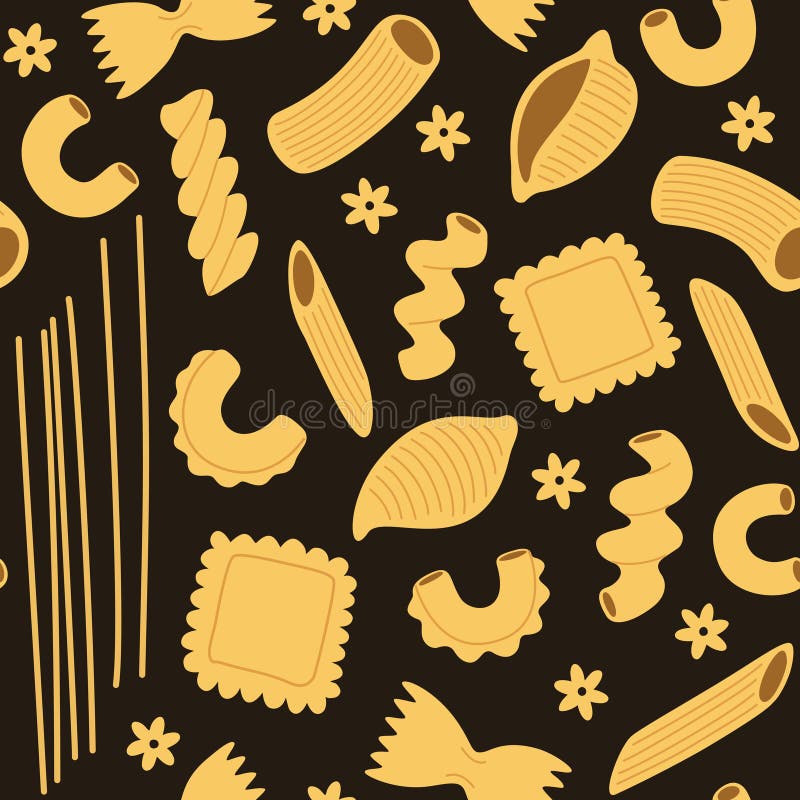 Seamless Pattern with Pasta and Macaroni, Various Shapes and Types ...