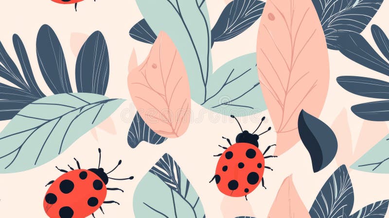 Pastel Seamless Ladybug and Leaf Pattern Illustration Stock ...