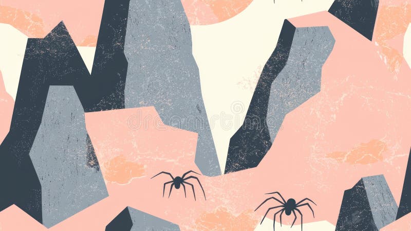 Pastel Seamless Pattern with Spiders Crawling on Rocks Illustration ...