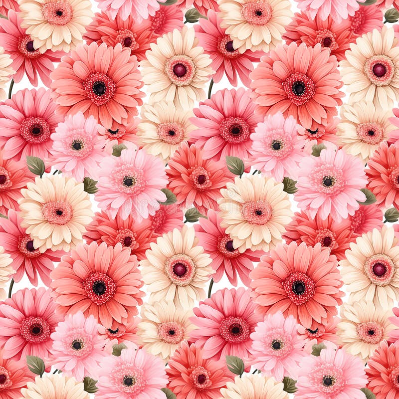 Seamless Pattern of Pastel-colored Gerbera Daisies in Full Bloom ...