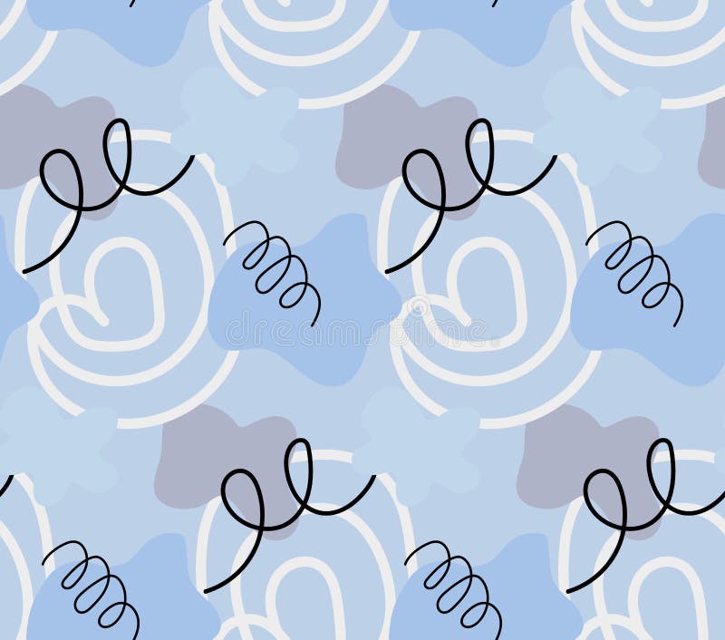 Seamless Pattern with Pastel Monochrome Blue Organic Hand Draw Shapes ...