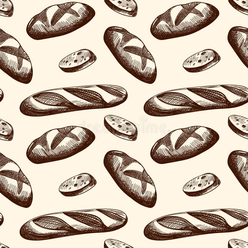 Seamless Pattern with Pastries, Buns, Cakes, and Bread. Baking Doodle ...