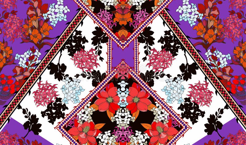 Seamless Pattern with Patchwork Graphic Flowers for Textile Design ...