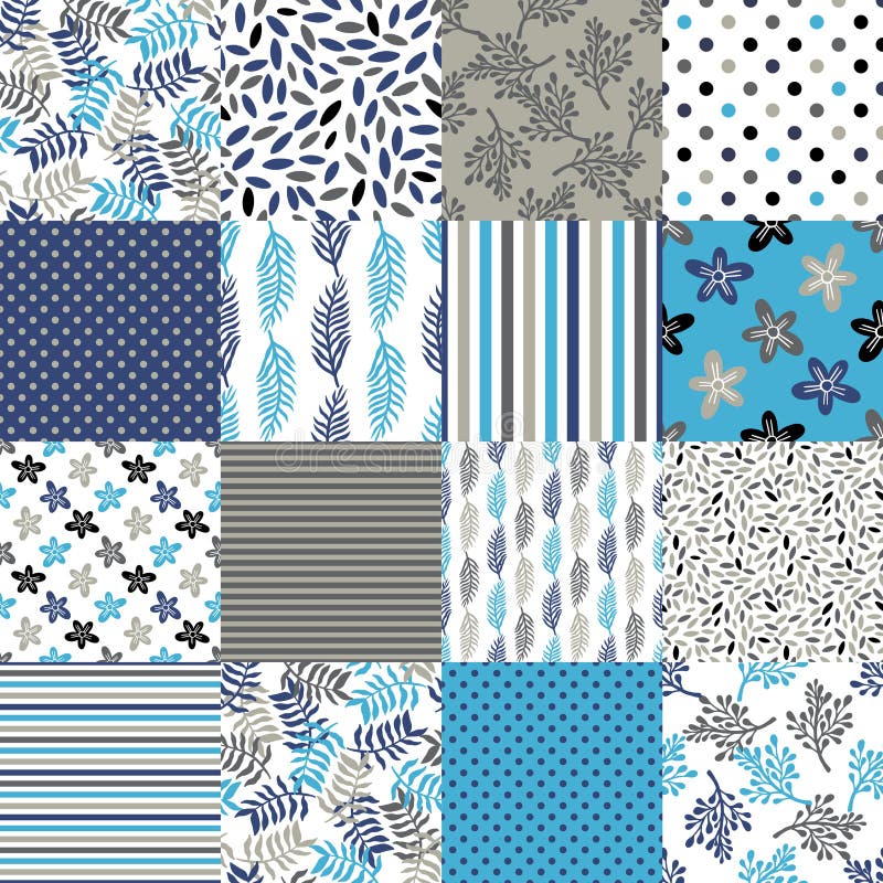 Seamless Pattern Patchwork Nature Blue Color. Print Fabric Textile ...