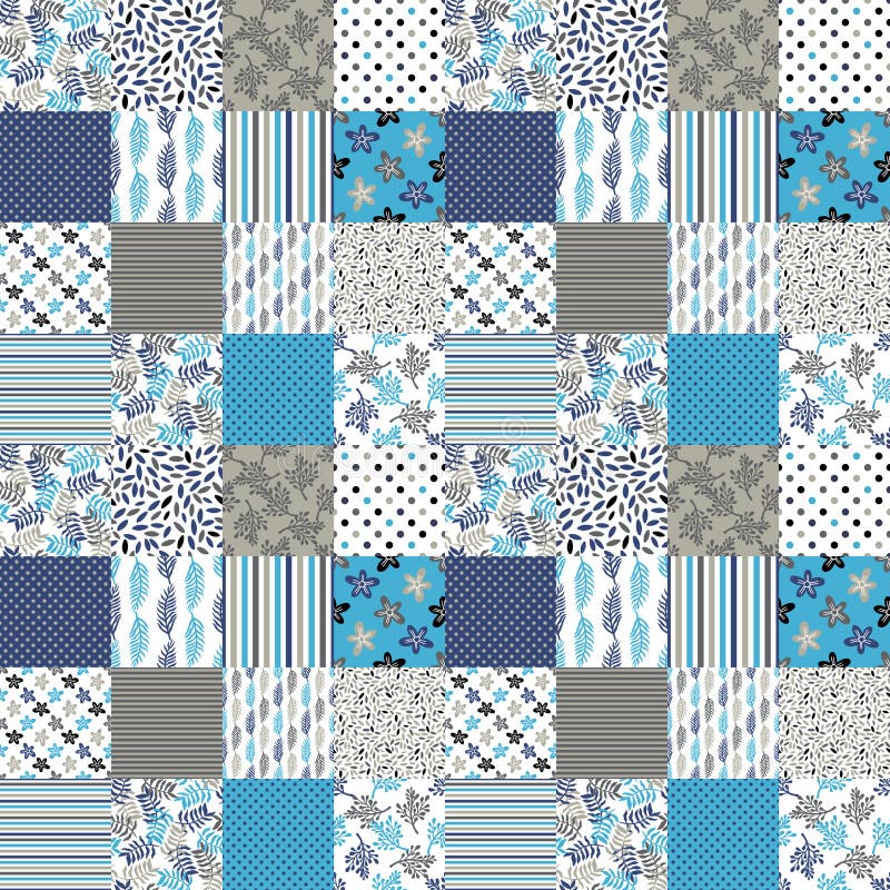 Seamless Pattern Patchwork Nature Blue Color. Print Fabric Textile ...