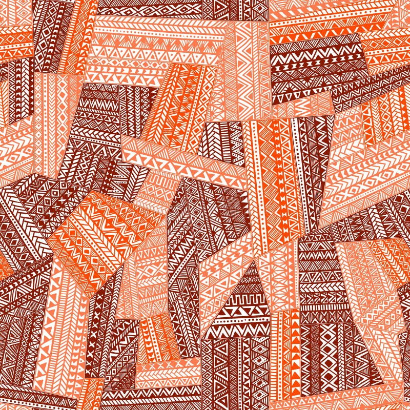 Seamless Pattern of Patchwork. Orange Geometric Elements Stock Vector - Illustration of bohemian ...