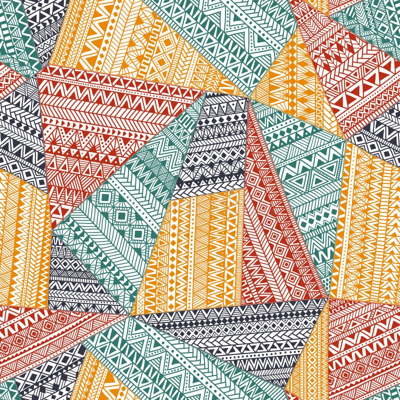 Seamless Pattern in Patchwork Style. Ethnic and Tribal Motifs. a Complex Ornament Drawn by Hand ...