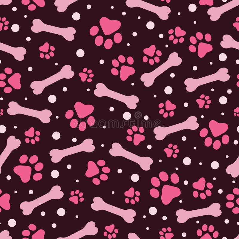 Seamless Pattern Paw Print and Bone Pink Background Stock Vector ...