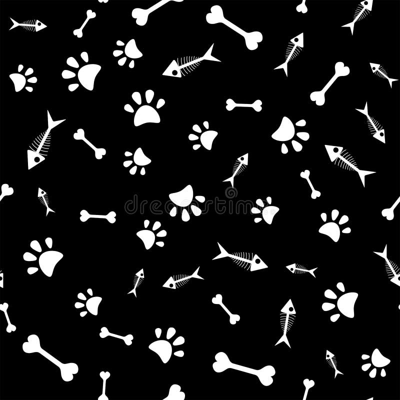 Seamless Pattern with Paw Prints, Fish Skeletons and Bones. Stock ...