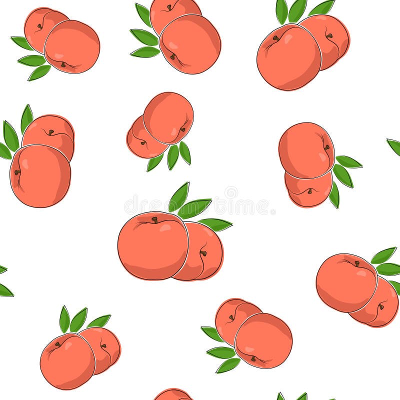 Seamless Pattern of Peach stock vector. Illustration of plant - 85212951