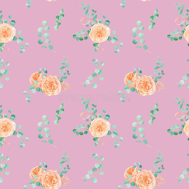 Seamless Pattern with Peach and Orange with English Rose Austin Flower ...