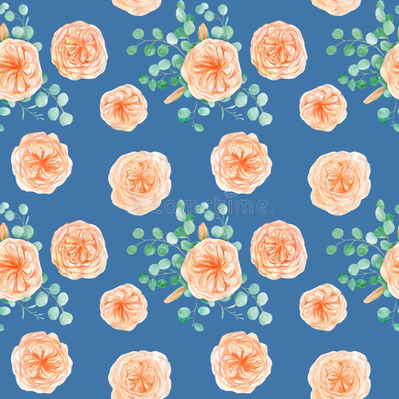 Seamless Pattern with Peach and Orange with English Rose Austin Flower ...