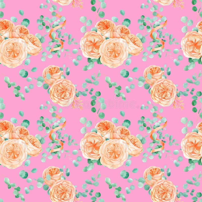 Seamless Pattern with Peach and Orange with English Rose Austin Flower ...