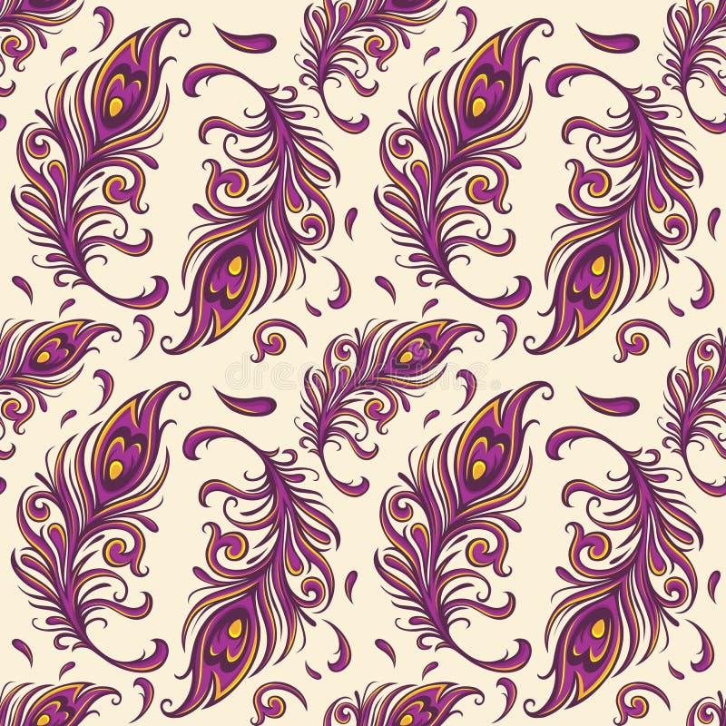 Seamless Pattern Peacock Feather Stock Vector - Illustration of ...