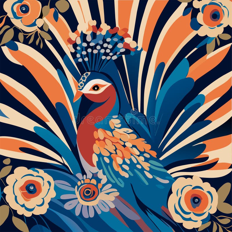 Seamless Pattern with Peacock and Flowers. Vector . Generative AI Stock ...