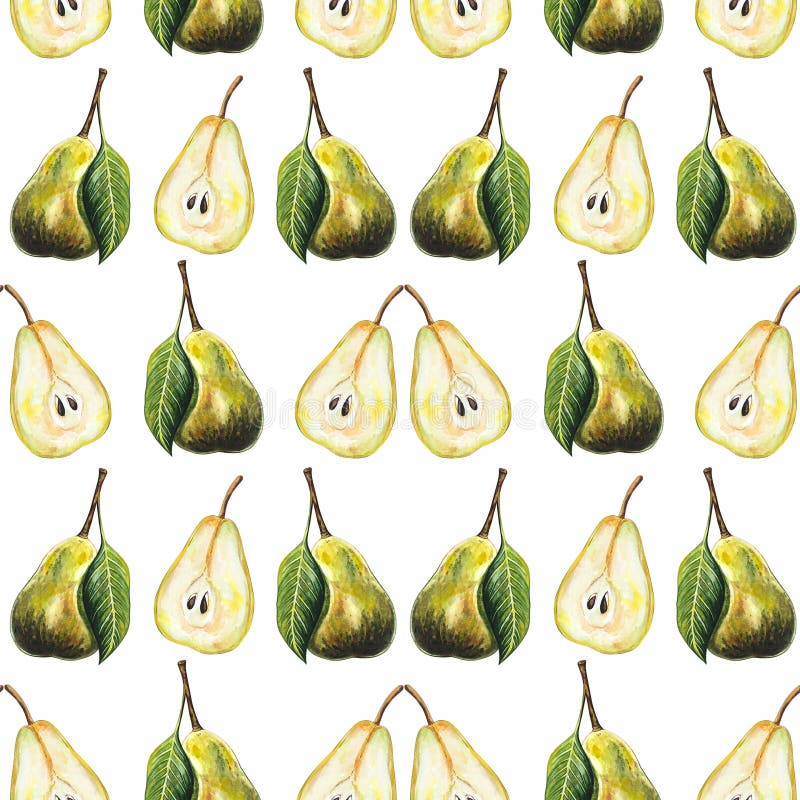Seamless Pattern of Pears. Fruit Pattern. Whole and Half Pears ...