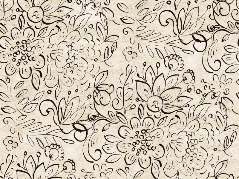 Seamless Pattern with Pencil Drawing of Flowers Stock Illustration ...