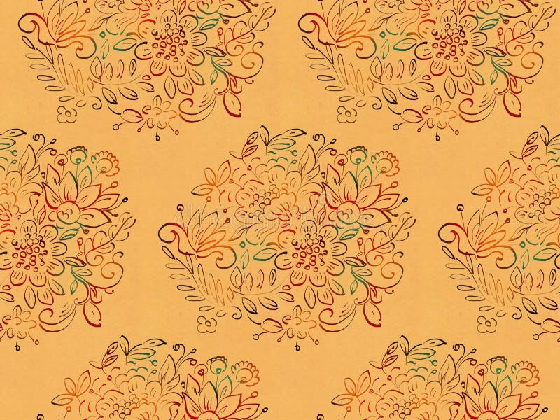 Seamless Pattern with Pencil Drawing of Flowers Stock Illustration ...