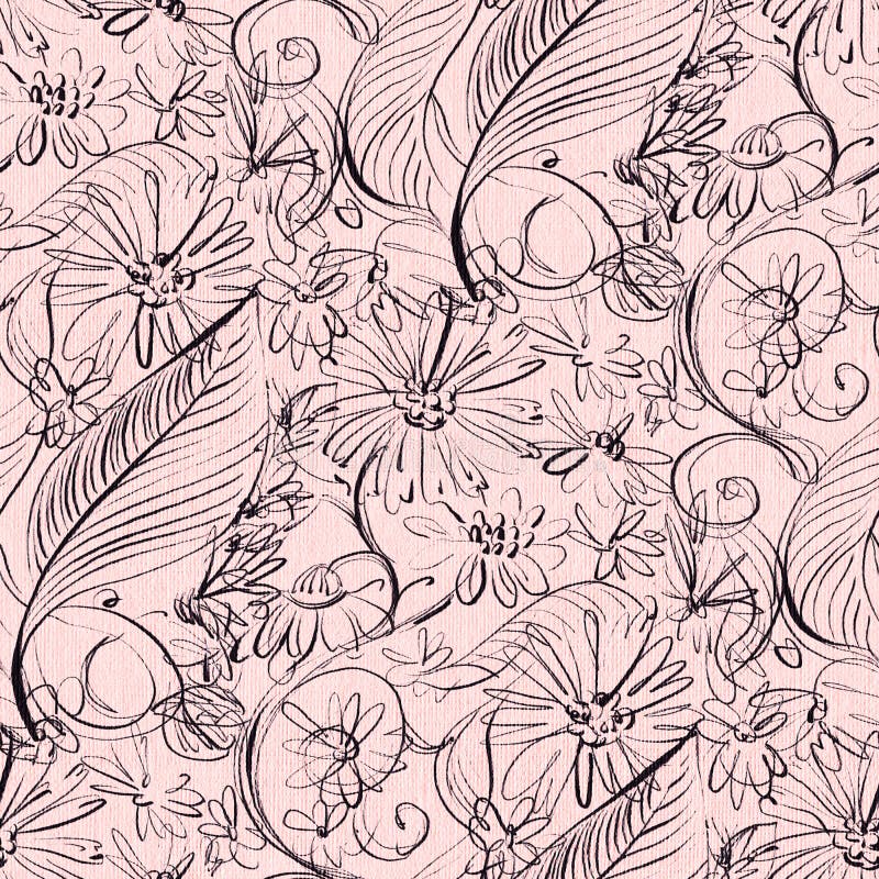 Seamless Pattern with Pencil Drawing of Flowers Stock Illustration ...