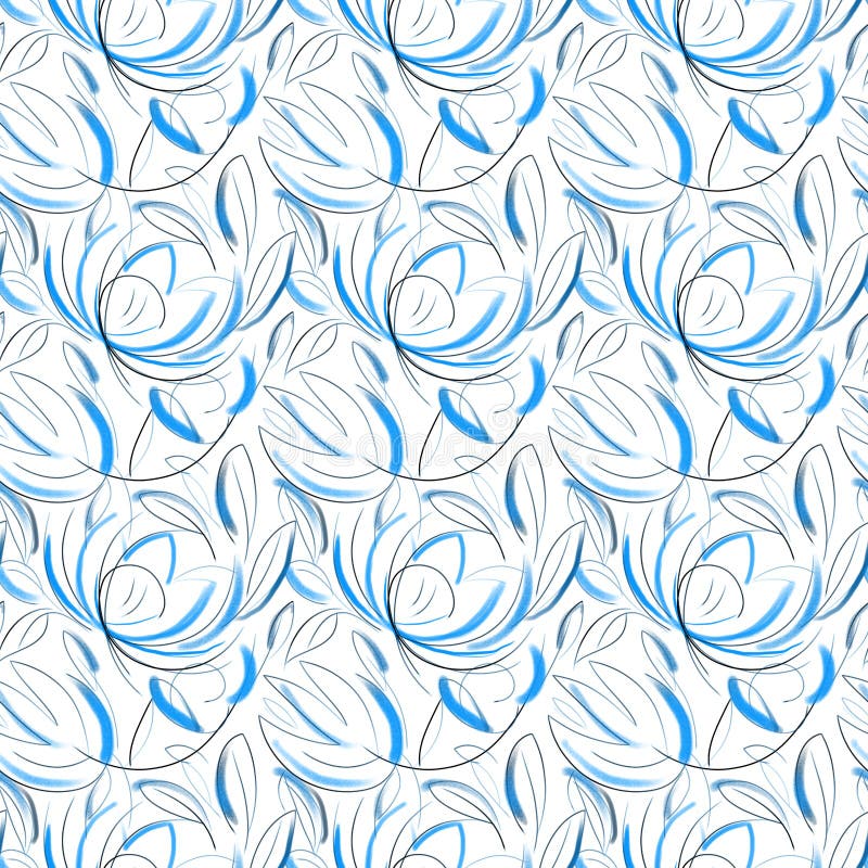 Seamless Pattern with Pencil Drawing of Flowers Stock Illustration ...