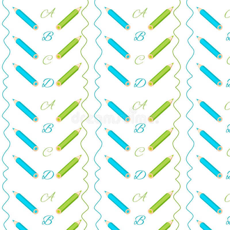 Seamless Pattern of Pencils and Letters on White Background Stock ...