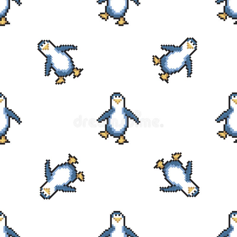 Seamless Pattern with Penguins. Cute Pixel Penguins. 8 Bit Vector ...